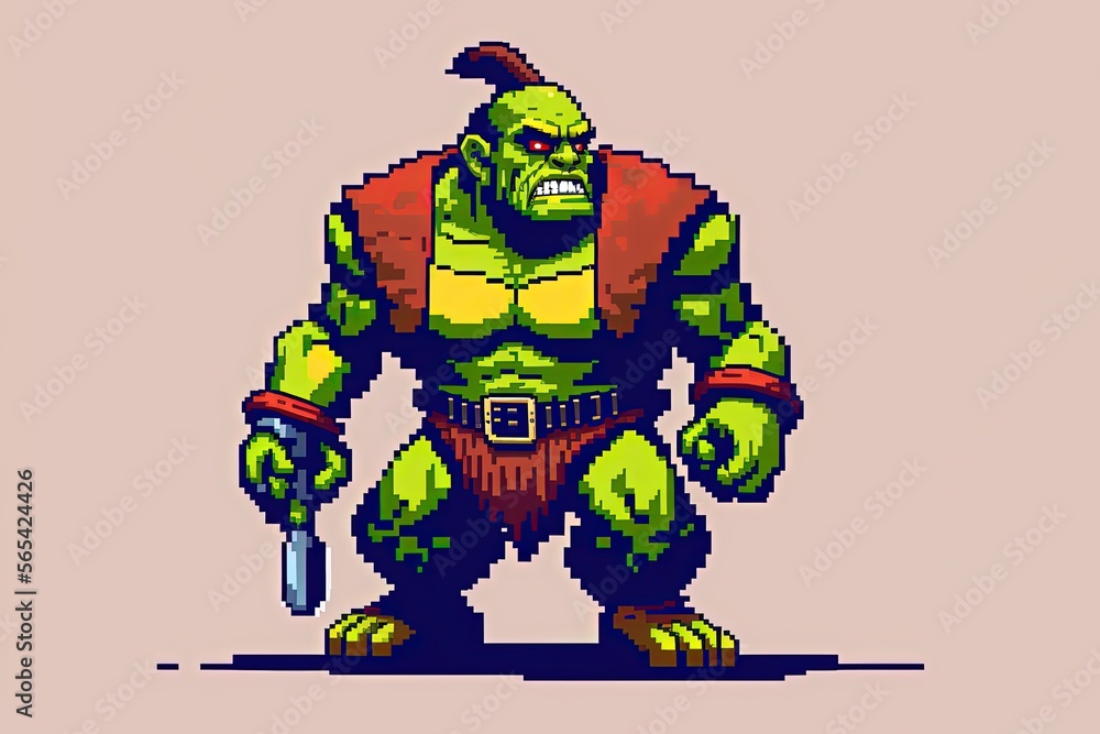 Pixel art orc character for RPG game, character in retro style for 8 ...