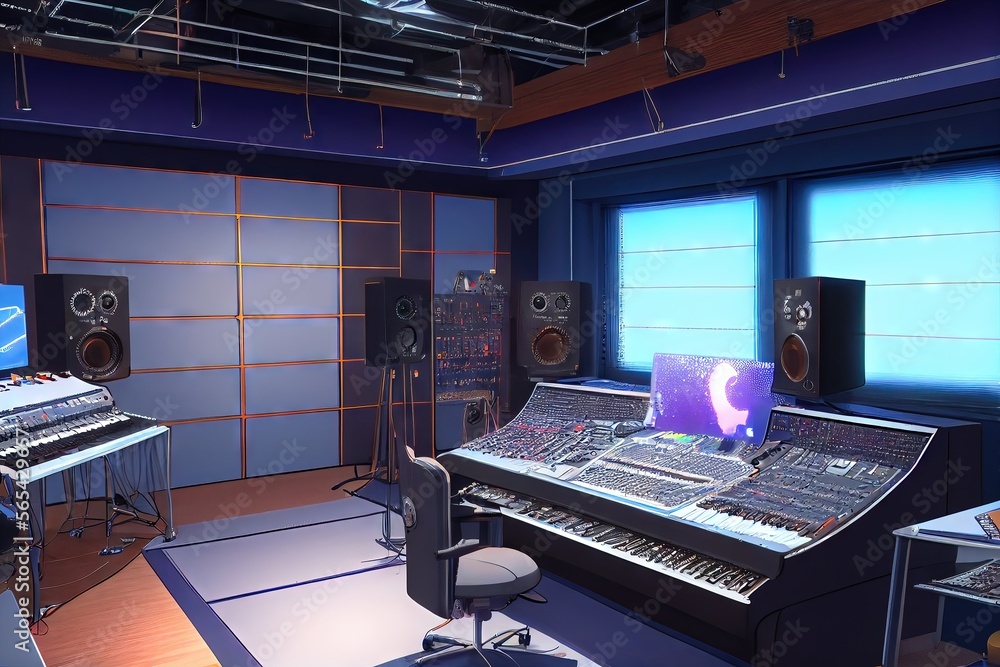 ภาพประกอบ Stock Interior of a professional recording studio. Modern 3D ...