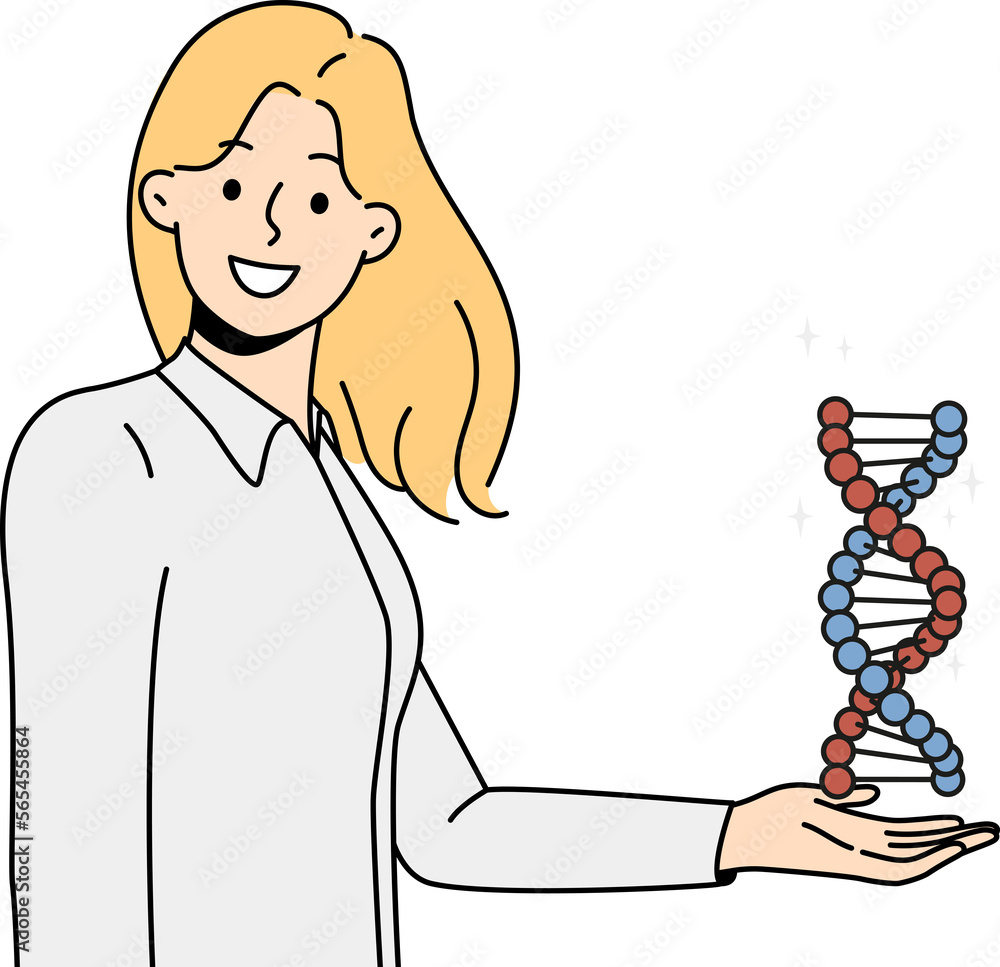 Smiling female scientist hold DNA model Stock Illustration | Adobe Stock