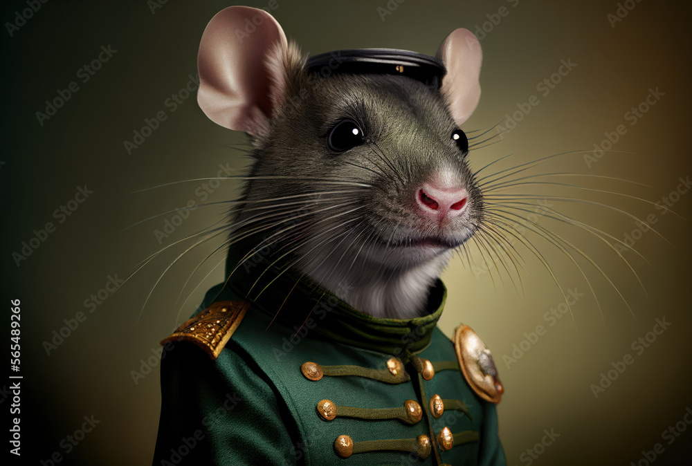 Portrait of a mouse in a military uniform ready to serve and protect ...