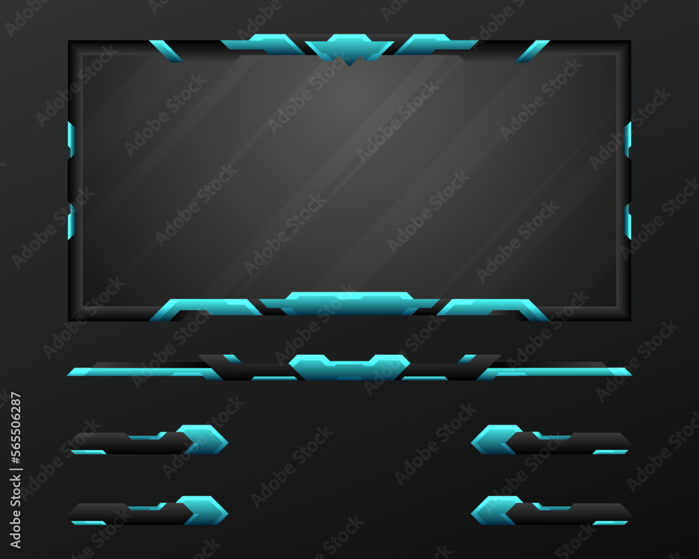 Abstract black and neon blue border live stream overlay game gui screen ...