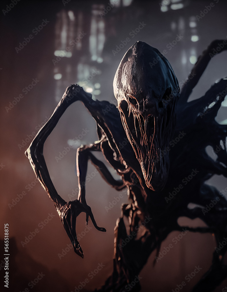 Scary Alien Creature Generative Ai Art Stock Illustration | Adobe Stock