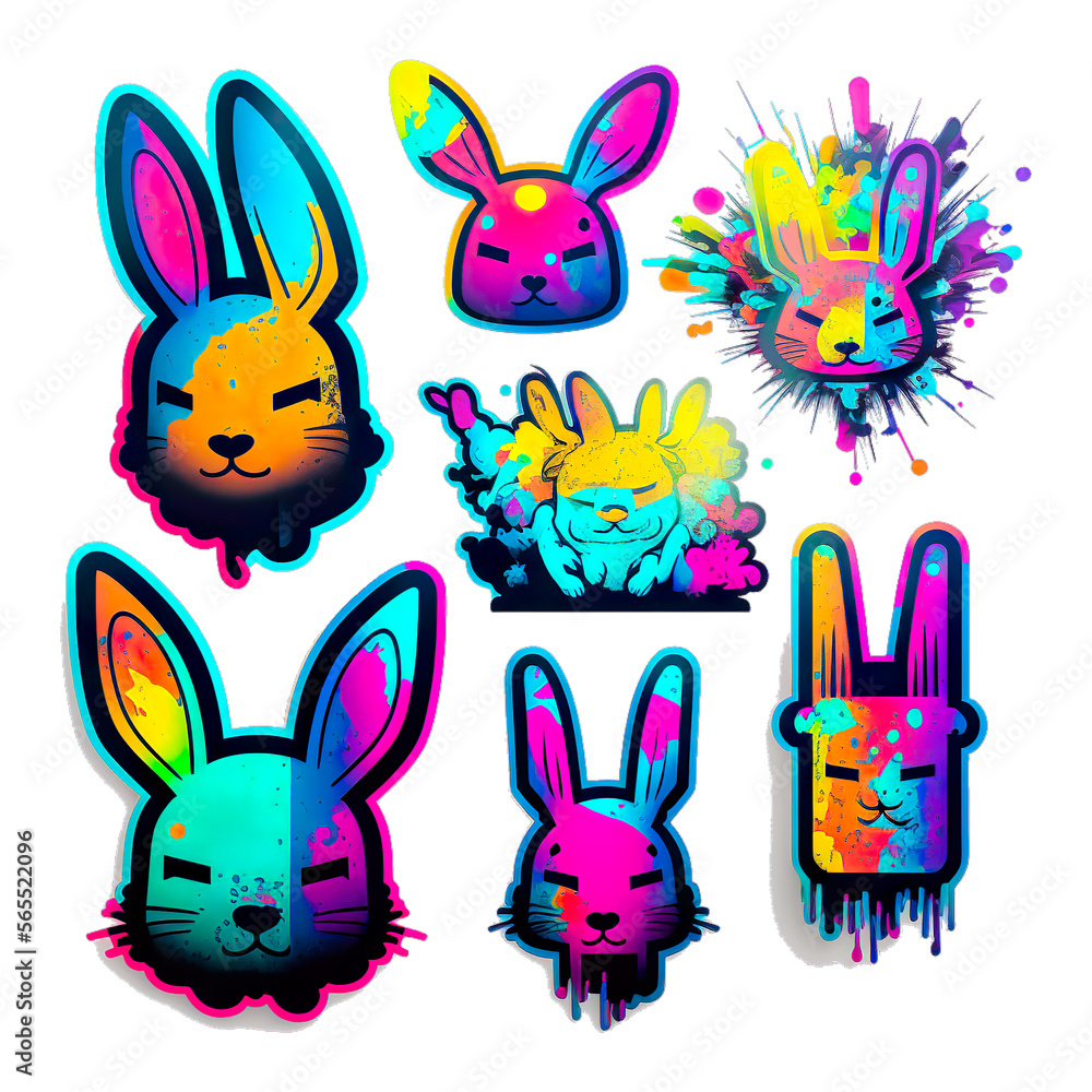Rainbow Splash - A Set of Cute, Colorful, Graffiti-Style Easter Bunny ...