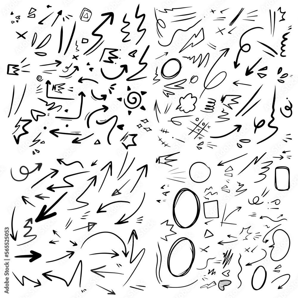 Vector set of hand-drawn cute cartoony expression sign doodle line ...