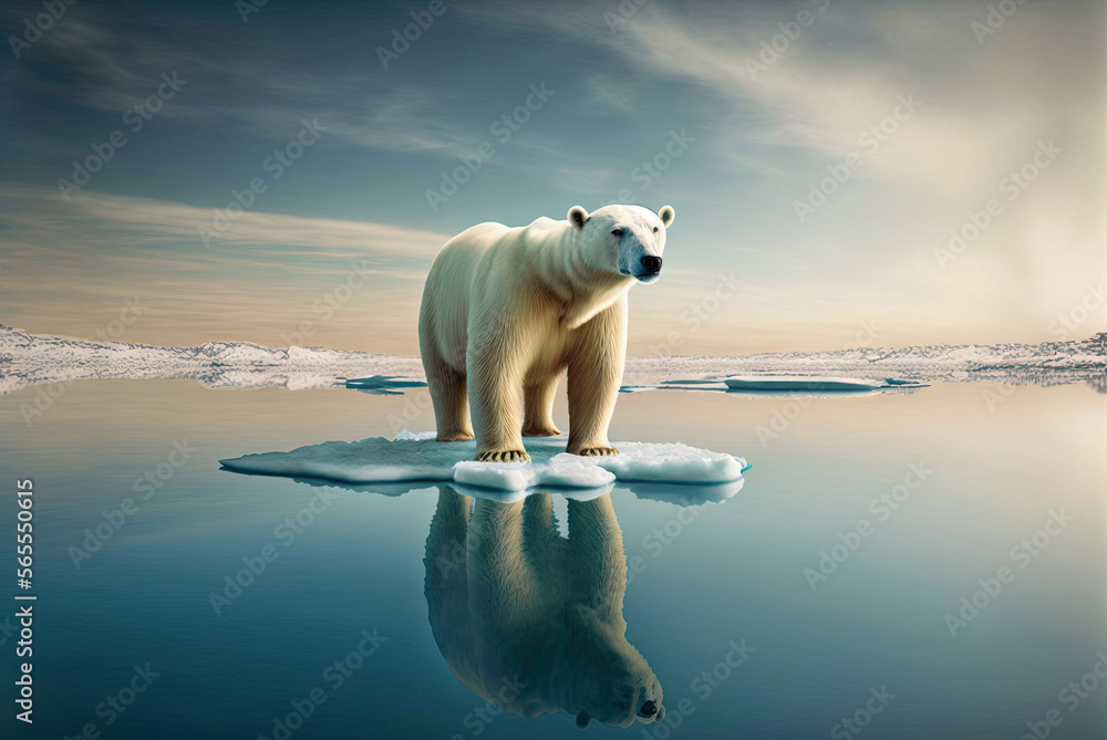 Global warming: polar bear on a melting shrinking iceberg Stock ...