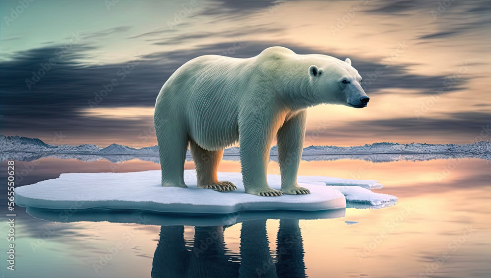 Global warming: polar bear on a melting shrinking iceberg Stock ...