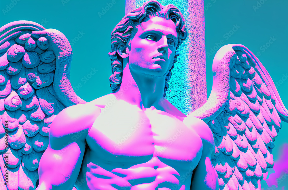 Ilustración de Stock Greek god sculpture in retrowave city pop design ...