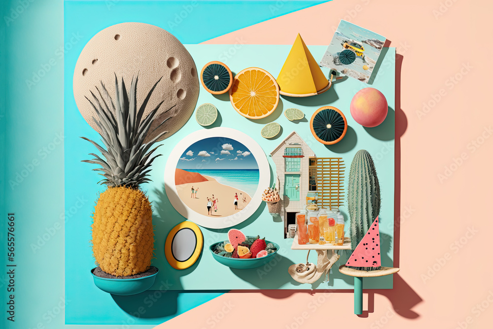 Generative AI illustration of a collage in retro style with soft colors ...