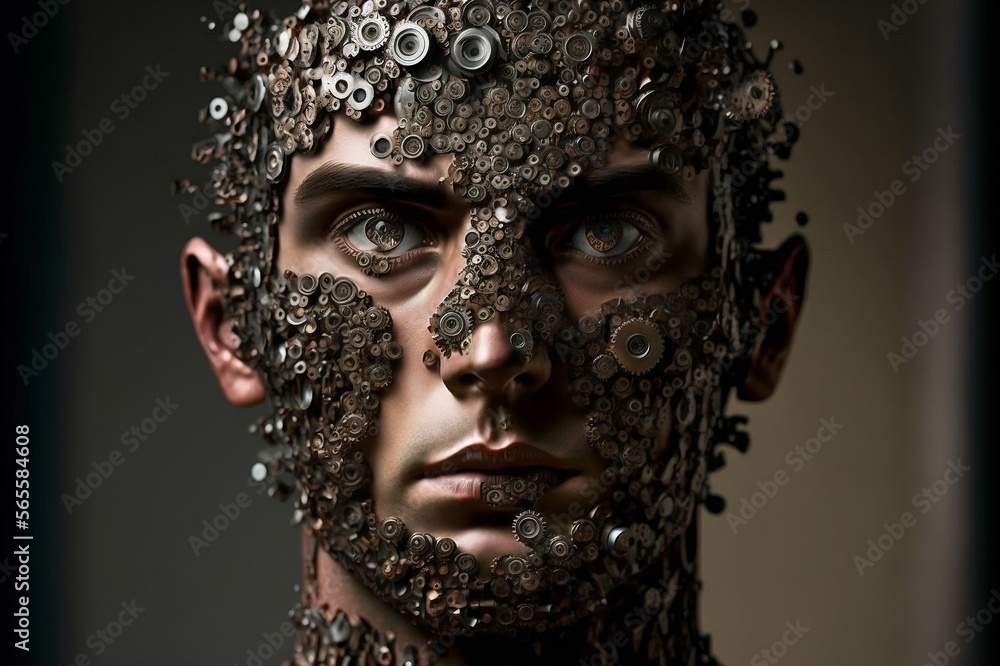 human face stracture made out of bolts and nuts. generative AI Stock ...