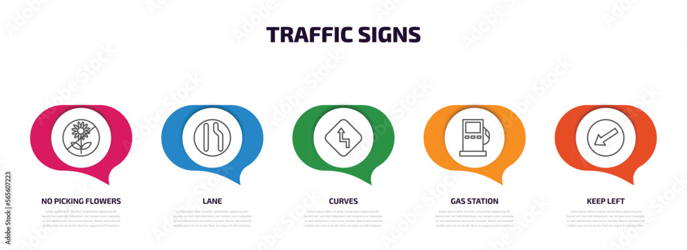 traffic signs infographic element with outline icons and 5 step or ...