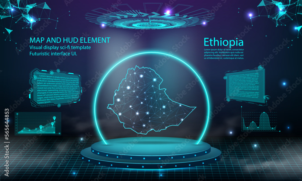 Стоковое векторное изображение «ethiopia Map Light Connecting Effect Background Abstract