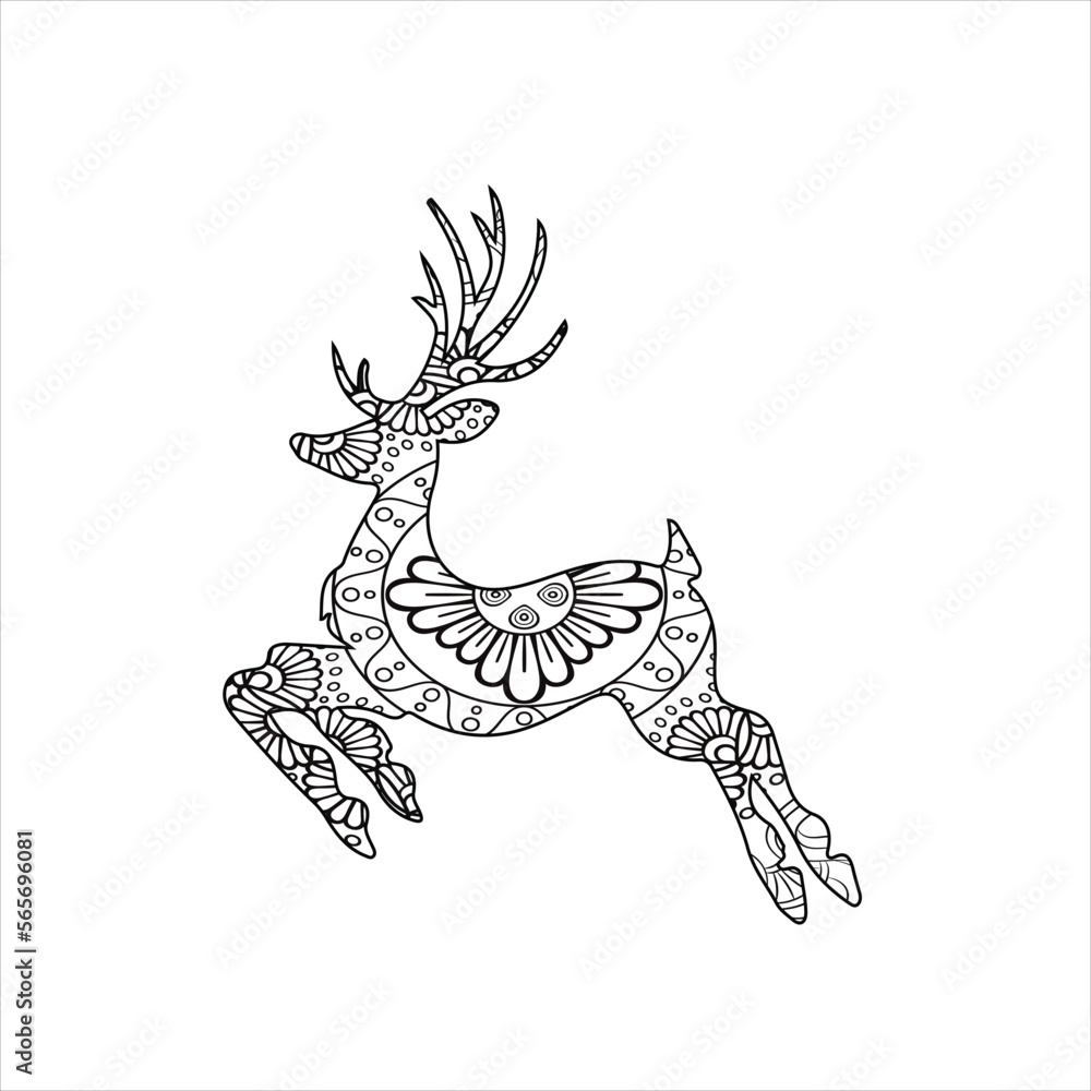 Mandala deer coloring page for kids and adult Stock Vector | Adobe Stock