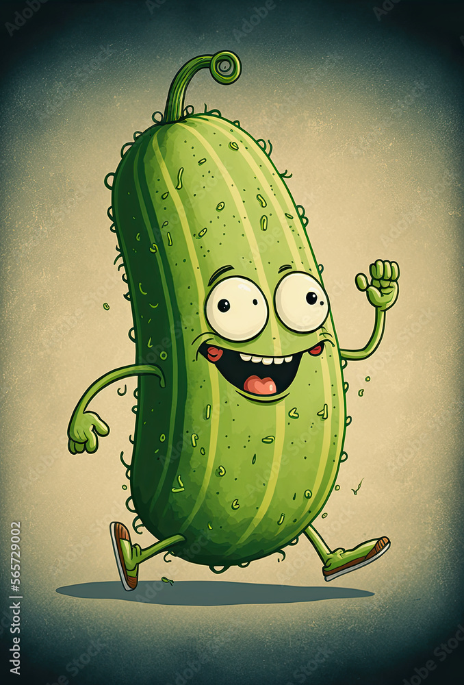 Ilustración de Stock AI illustration of funny running gherkin in ...
