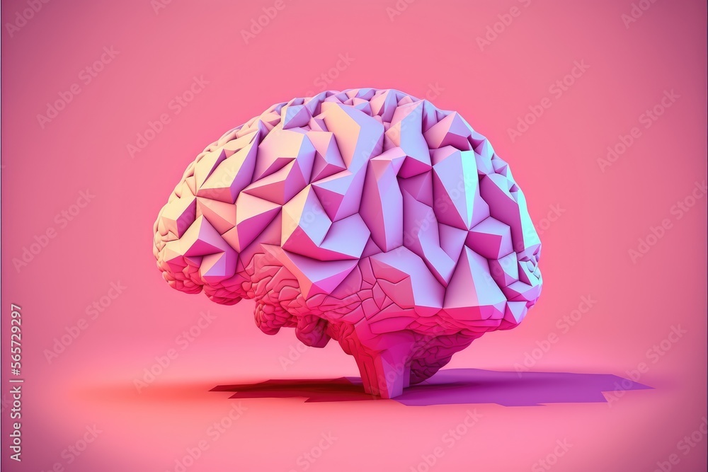 Model of human brain on pink background. Profile view. Intelligence concept. The complexity of ...