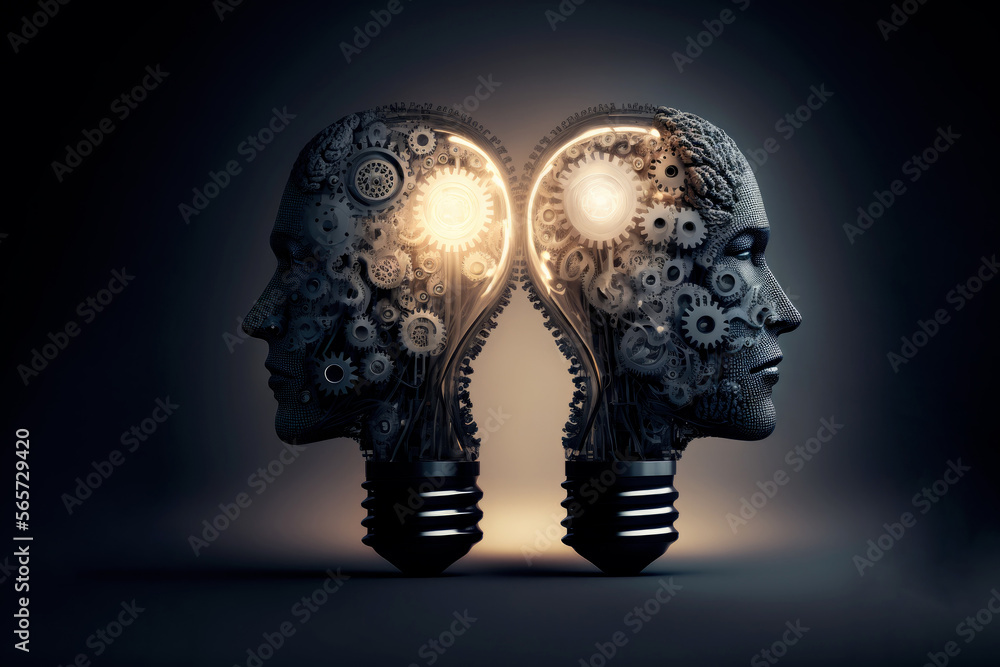 Human heads and brain. Comunication concept. Neurological connections ...