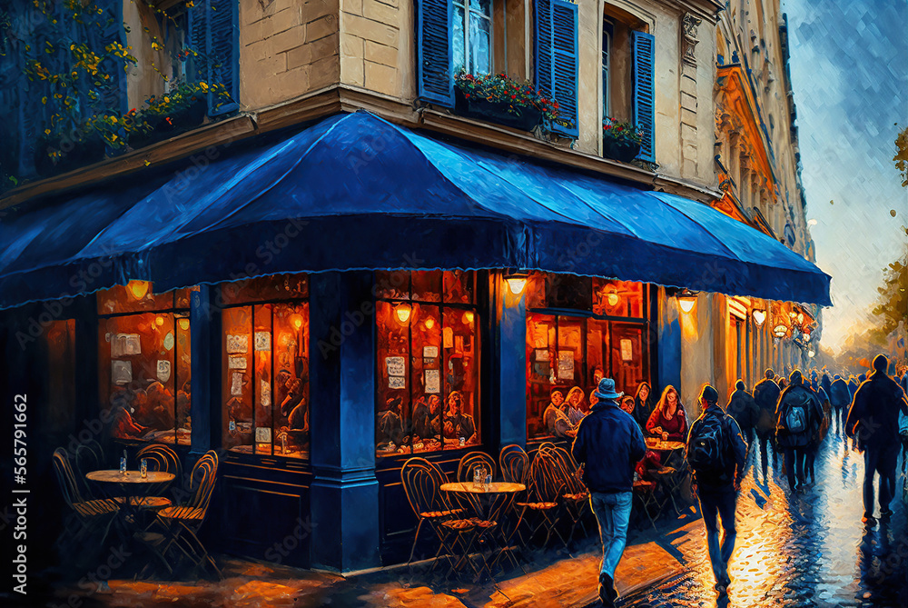 Illustration Stock A café in Paris is charming and lively, showing ...