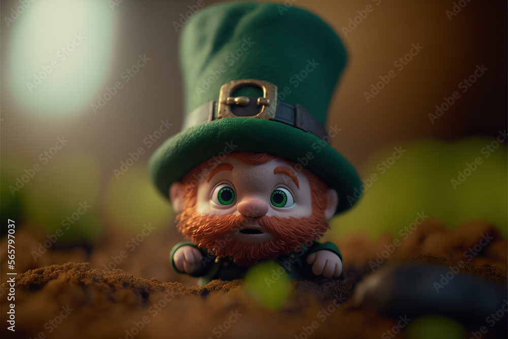 Cute and tiny St. Patrick's Day leprechaun character — Generative AI Stock Illustration | Adobe ...
