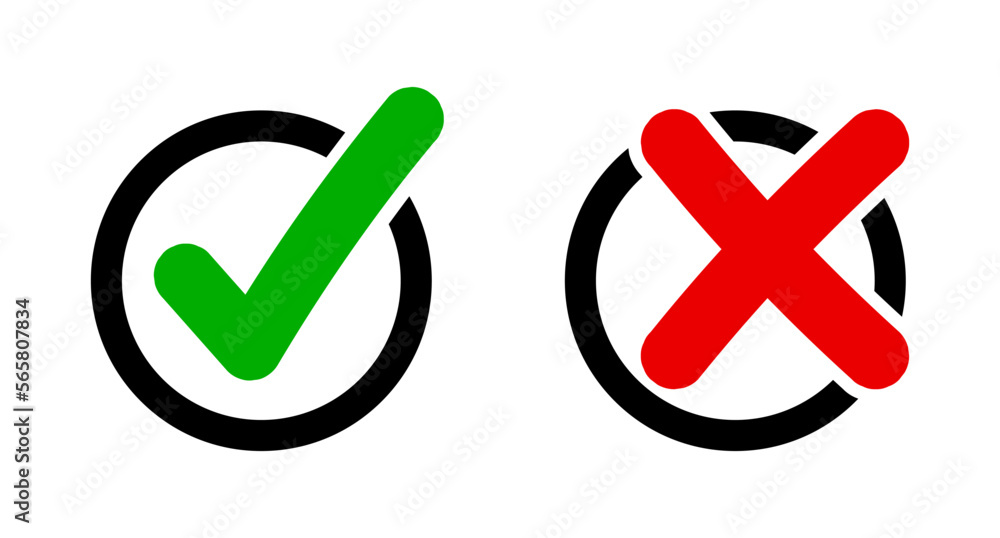 Pop check mark and cross mark icon set. Good and bad signs. Vector ...