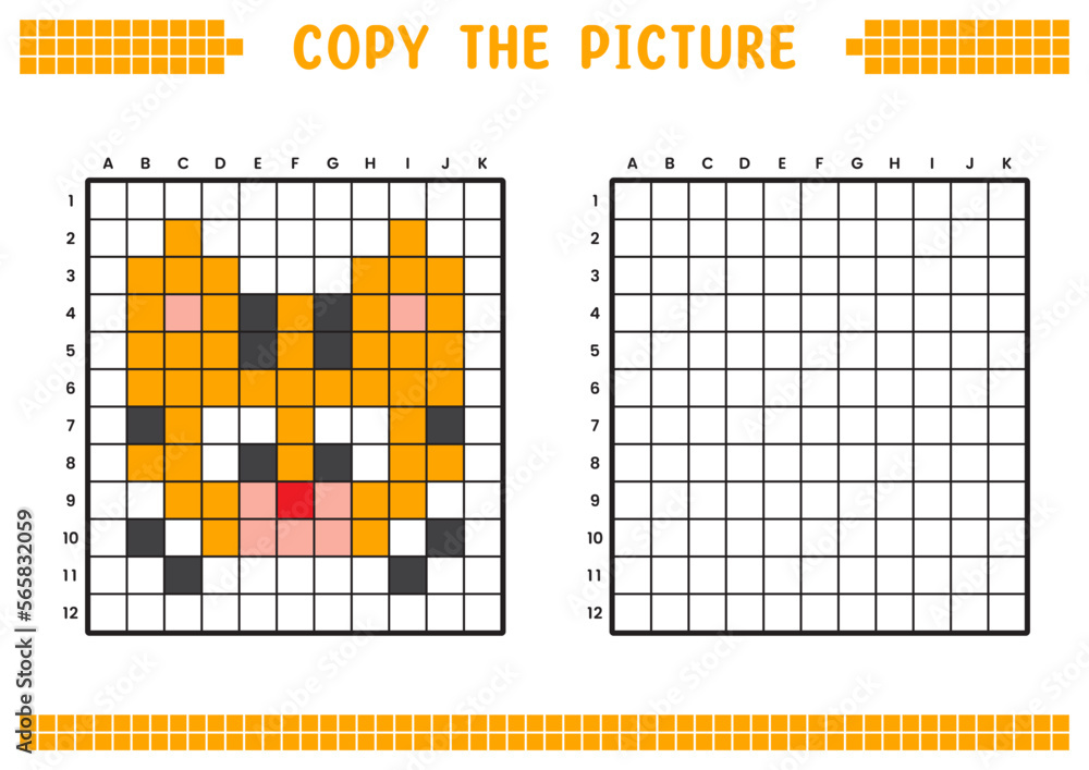 Copy the picture, complete the grid image. Educational worksheets drawing with squares, coloring ...