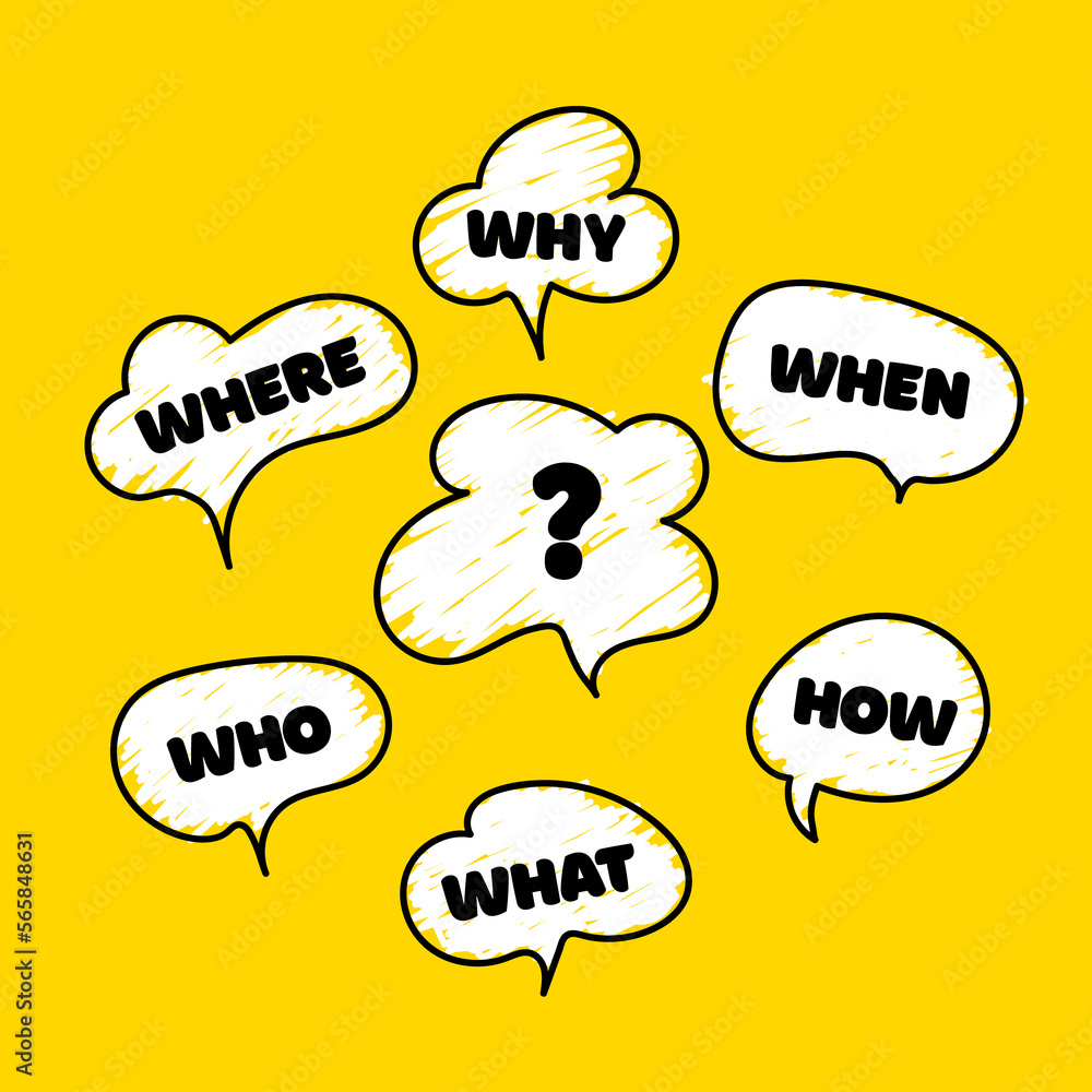 Who What Where When Why How- and question mark symbol. Investigate and ...