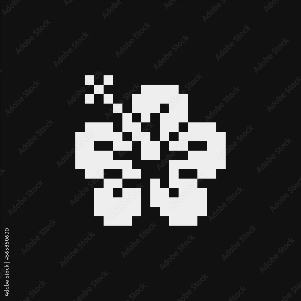 Hibiscus flower pixel art icon. Isolated vector illustration. 8-bit ...