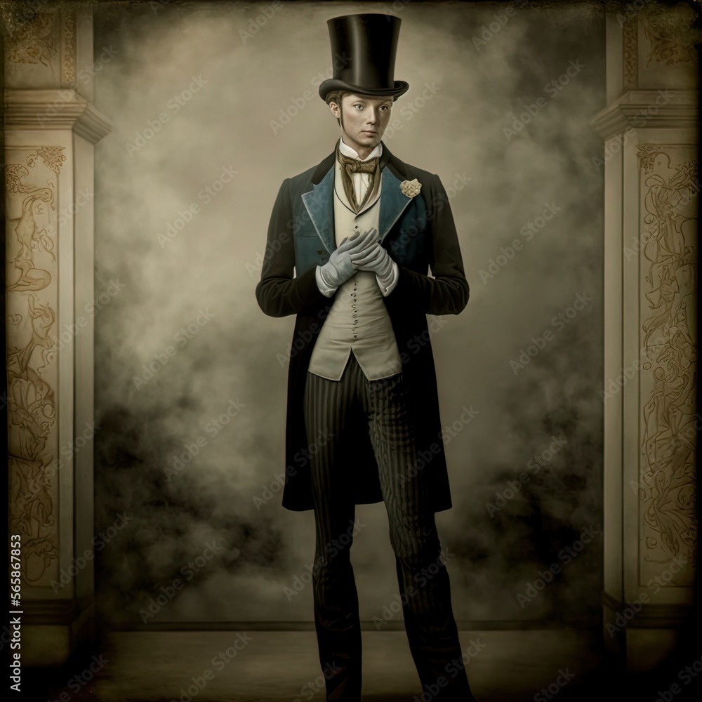 Mysterious Victorian man in top hat and suit. Made with Generative AI ...