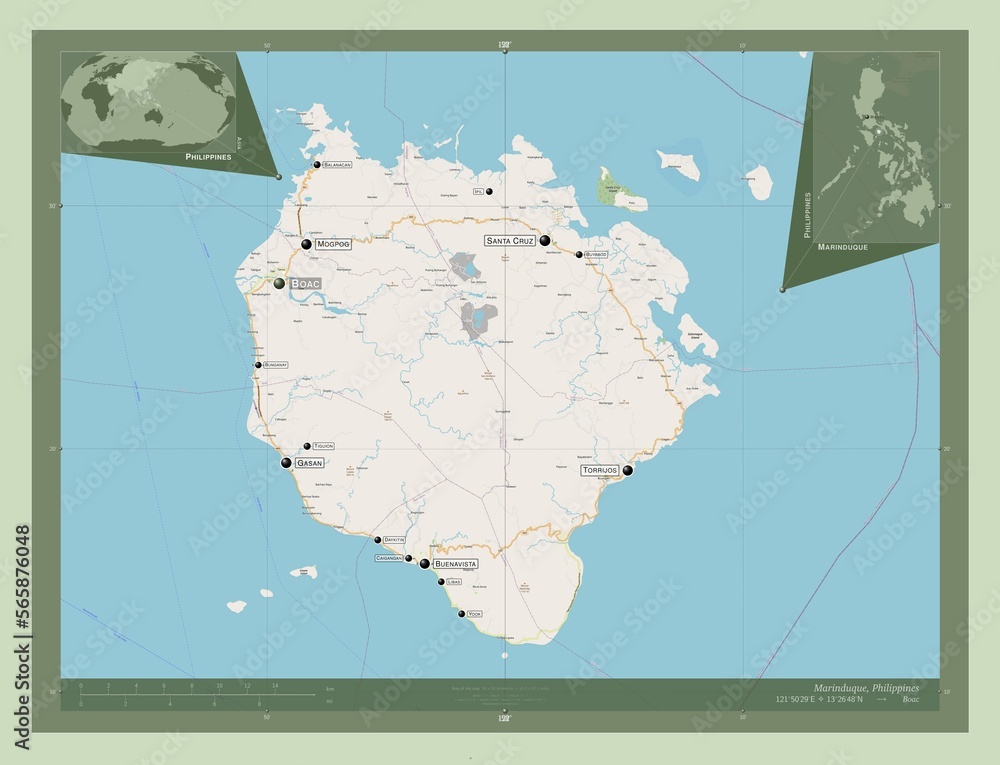 Marinduque, Philippines. OSM. Labelled points of cities Stock ...