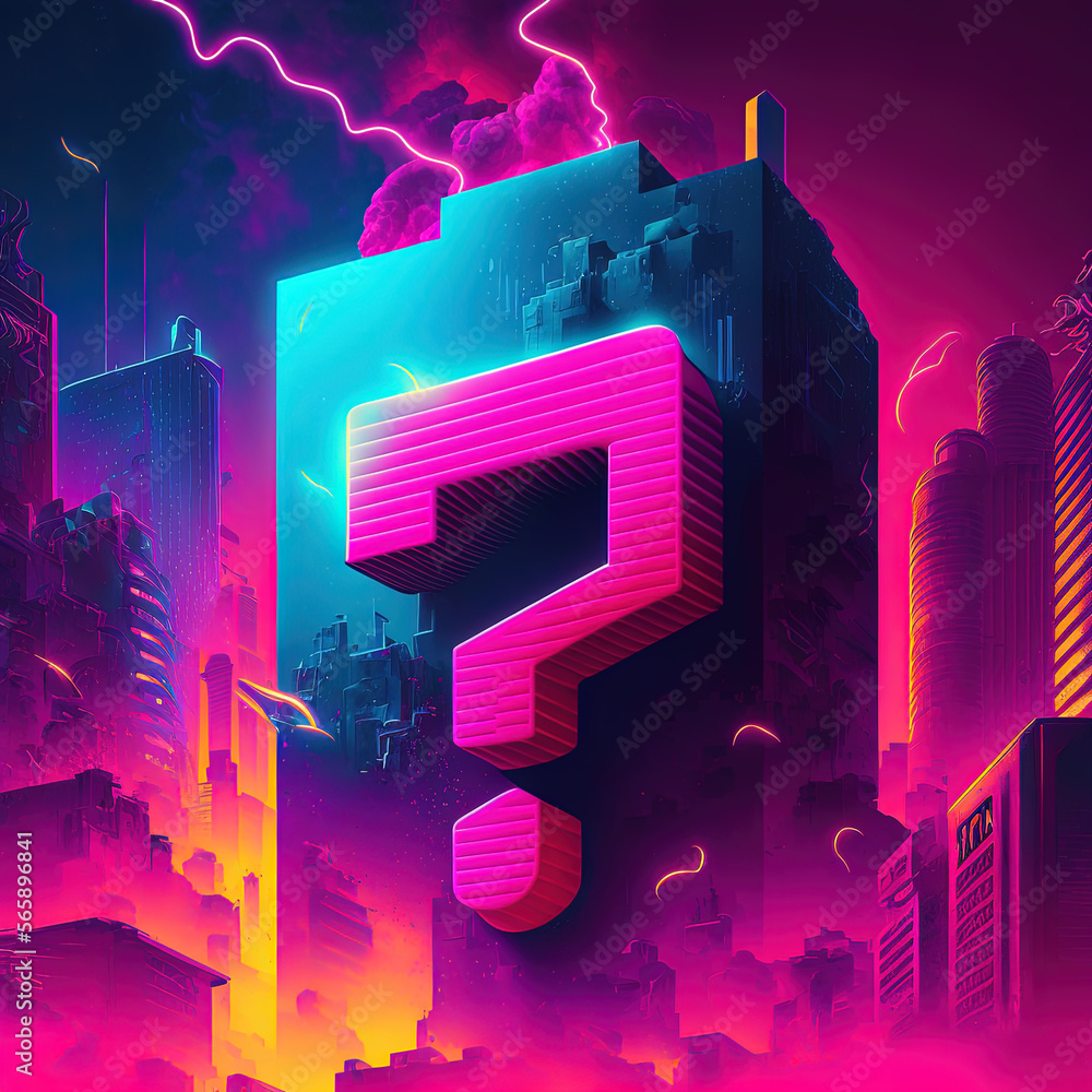 Retrowave question mark, gaming style 80', 90', gaming process ...