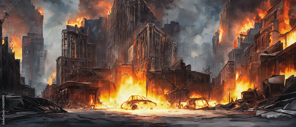 Artistic concept illustration of a city in flame, Generative AI Stock Illustration | Adobe Stock