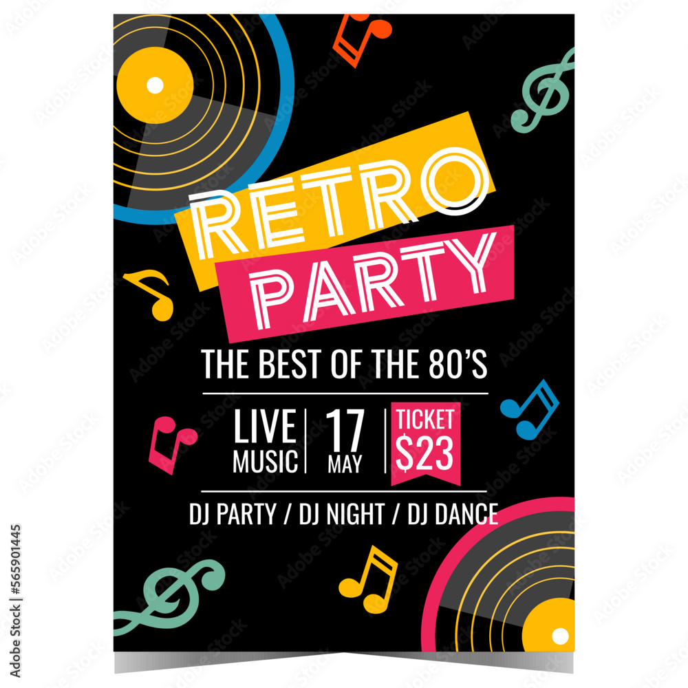 Retro party invitation card design. Vector poster, banner or flyer with ...