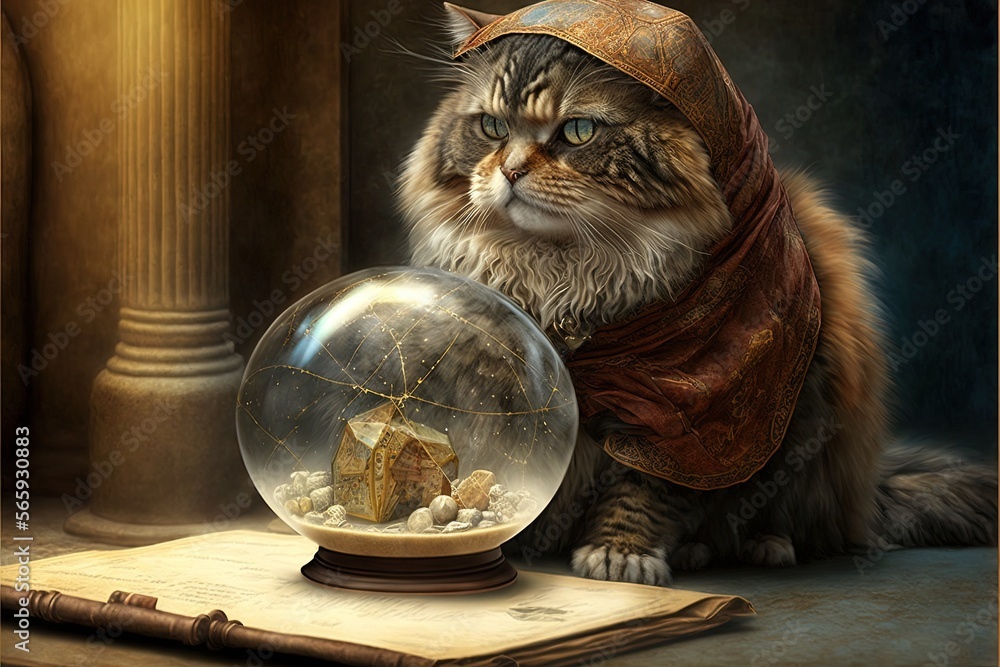 Archimedes Cat as famous historic character illustration generative ai ...