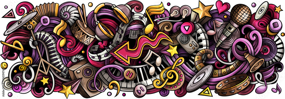 Music detailed cartoon banner illustration Stock Illustration | Adobe Stock