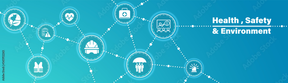 Health Safety and Environment Icon Set and Web Header Banner. icons ...