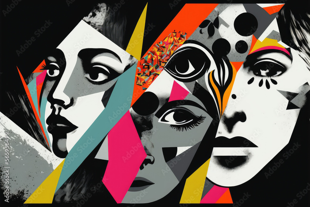 Abstract human many faces expression, dark emotion and uncertain mental ...