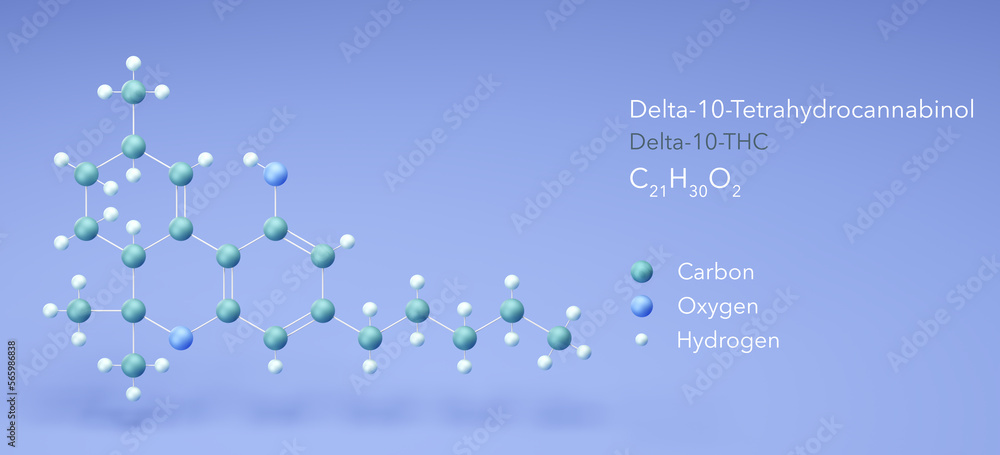 delta-10-tetrahydrocannabinol molecule, molecular structures, delta-10 ...