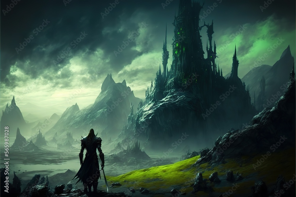 Dark fantasy landscape, dark world background Stock Illustration ...