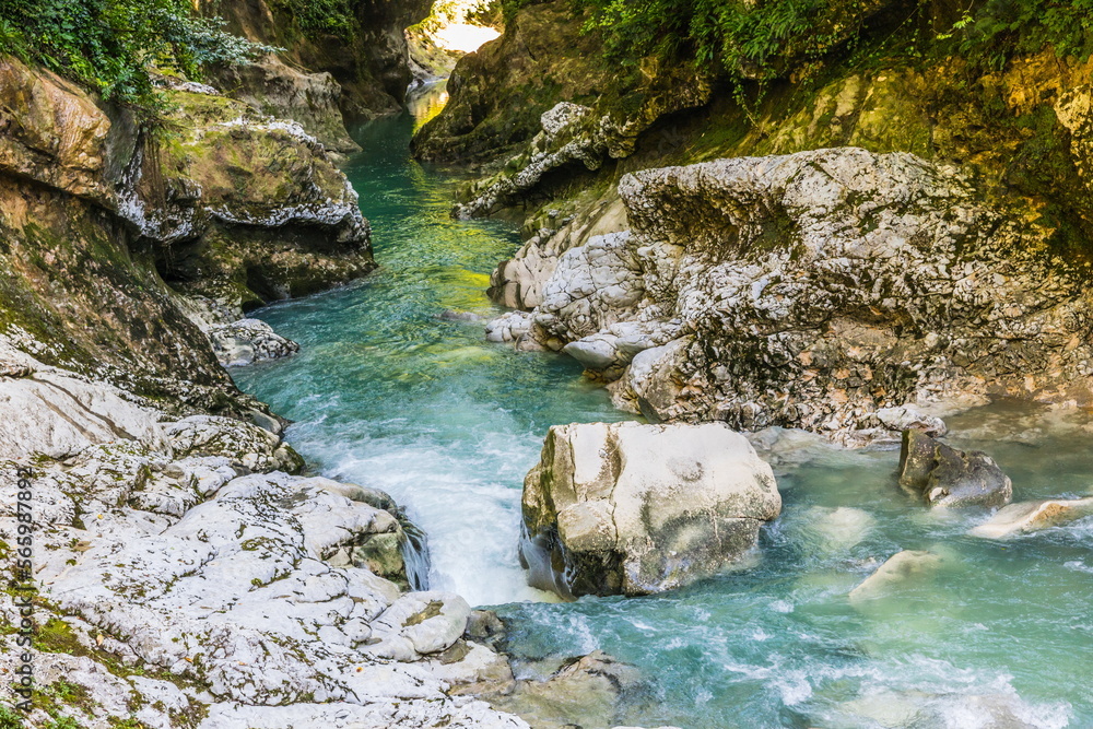 Martvili Canyon, an Abasha river erosion canyon located in Samegrelo ...