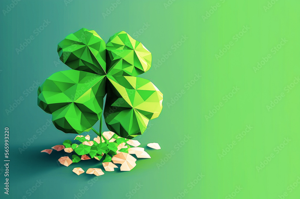 Four leaf clover made up of polygon shapes for St. Patricks day. Green ...