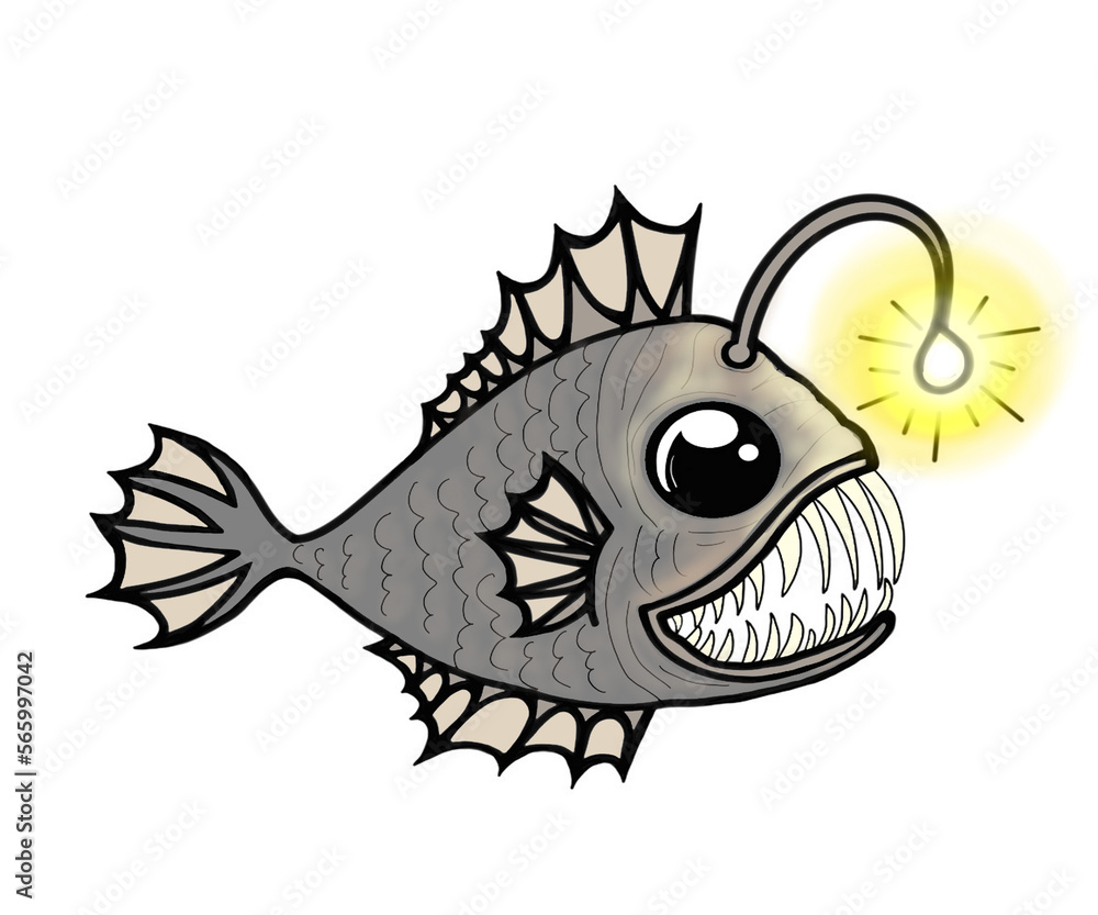 Ilustración de Stock Hand drawing of a deep sea and abyssal lanternfish ...
