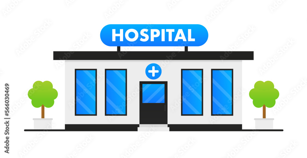 Medical center front view. Hospital building. Modern hospital building ...
