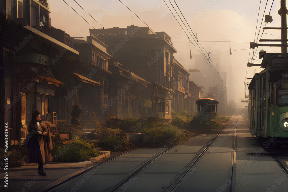 City of the 50s Consumed by Nature and Steam- Background for Level ...