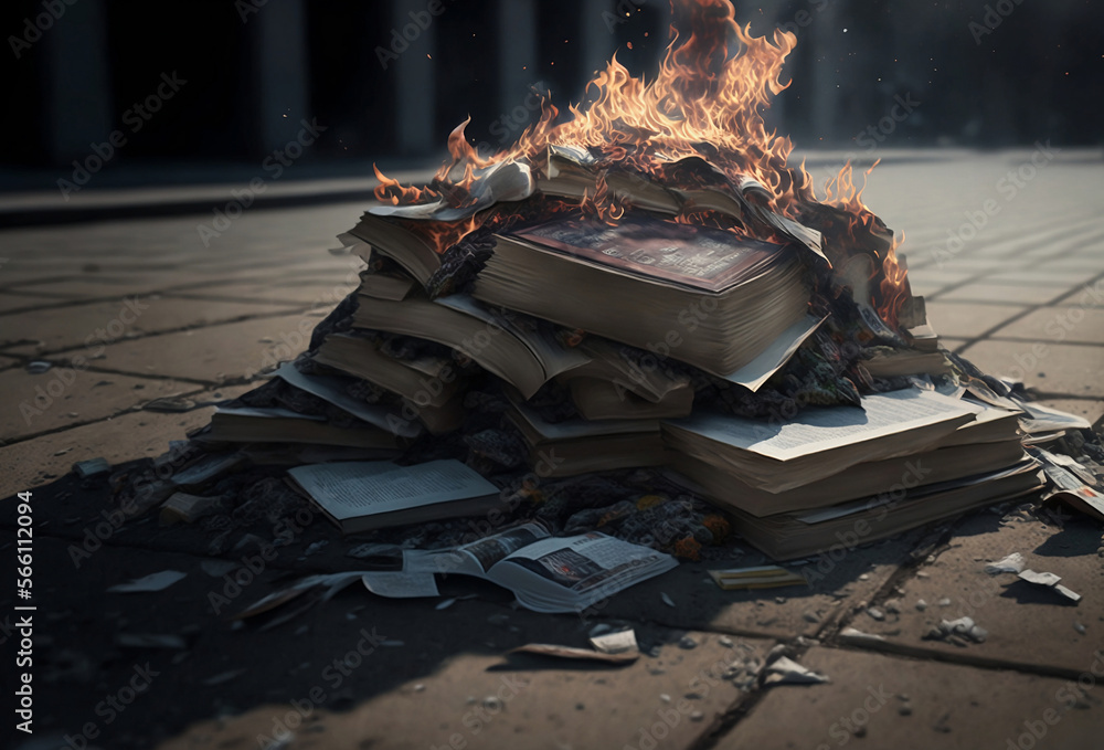 Burning stack of books on the street to represents an element of ...