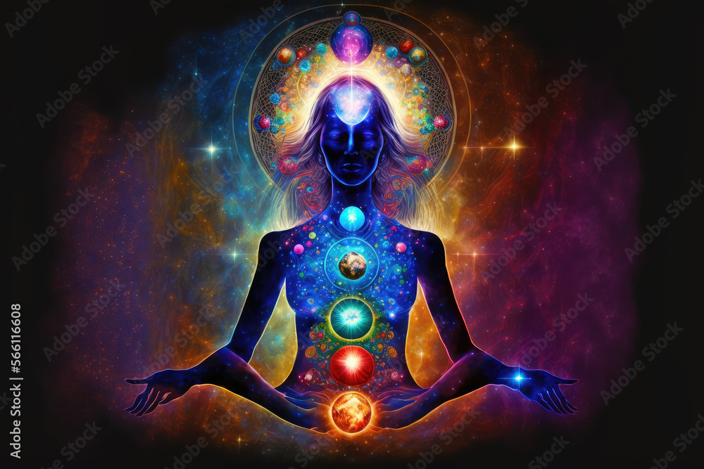 Human inner energy chakra meditation of mind body and soul. Peculiar AI ...