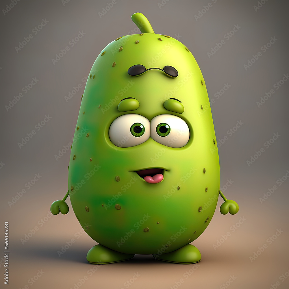 Cute pickle cartoon 3D character. Generative Ai Stock Illustration ...