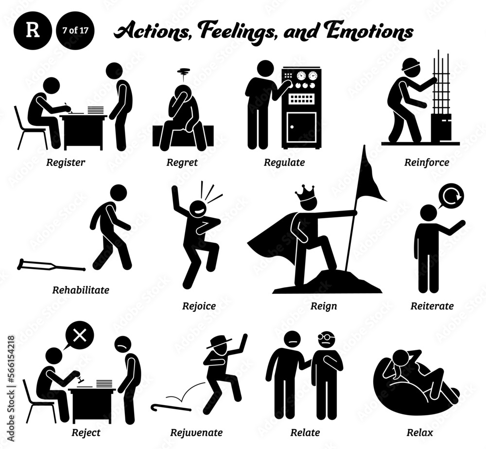 Stick figure human people man action, feelings, and emotions icons ...