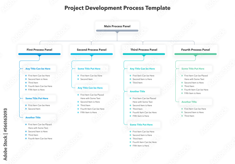 Project development process template with four stages. Simple flat ...