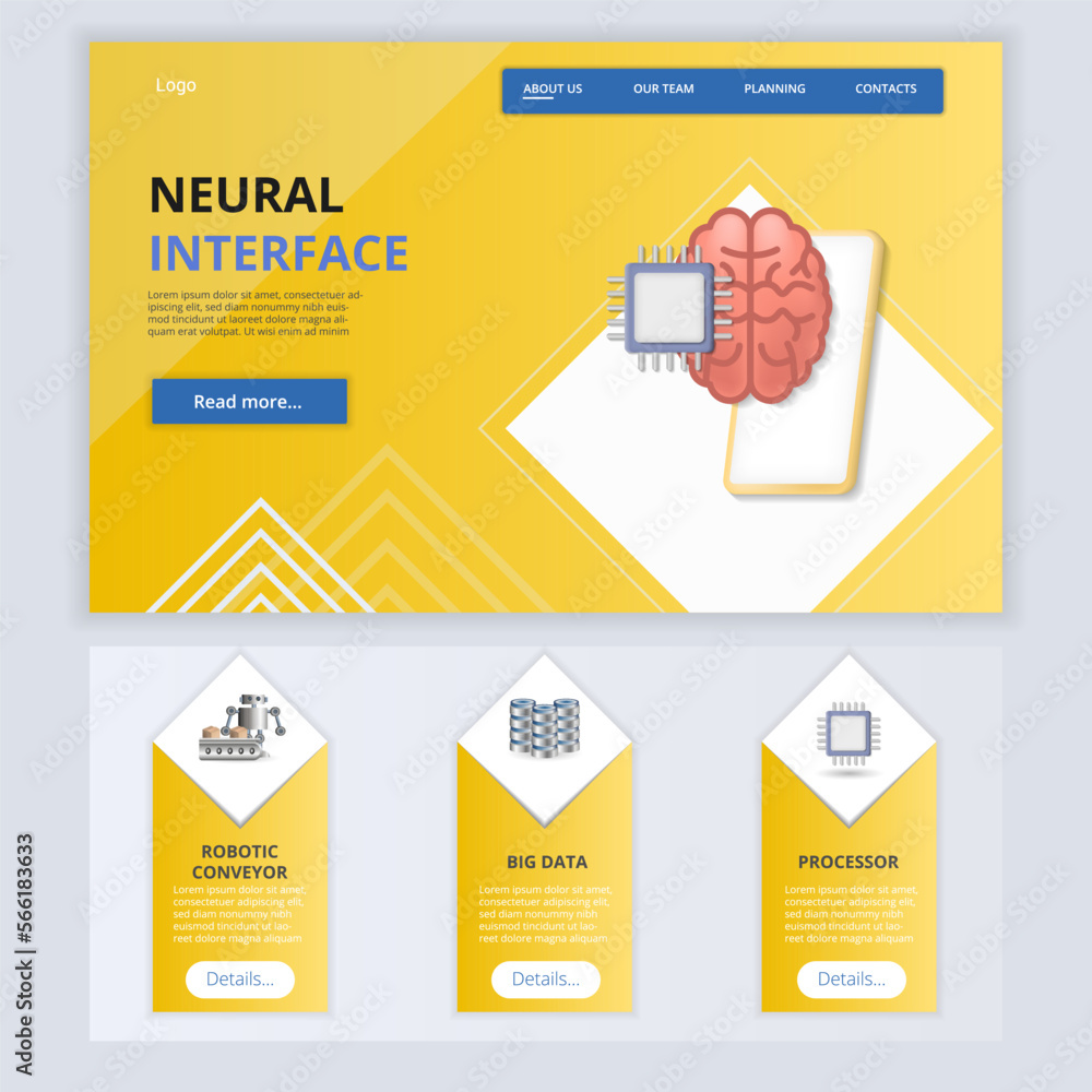 Neural interface flat landing page website template. Robotic conveyor ...