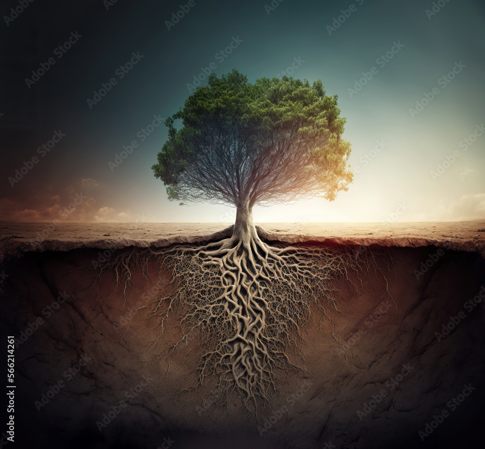 Stock-Illustration „Tree root system growing down into soil, cross ...