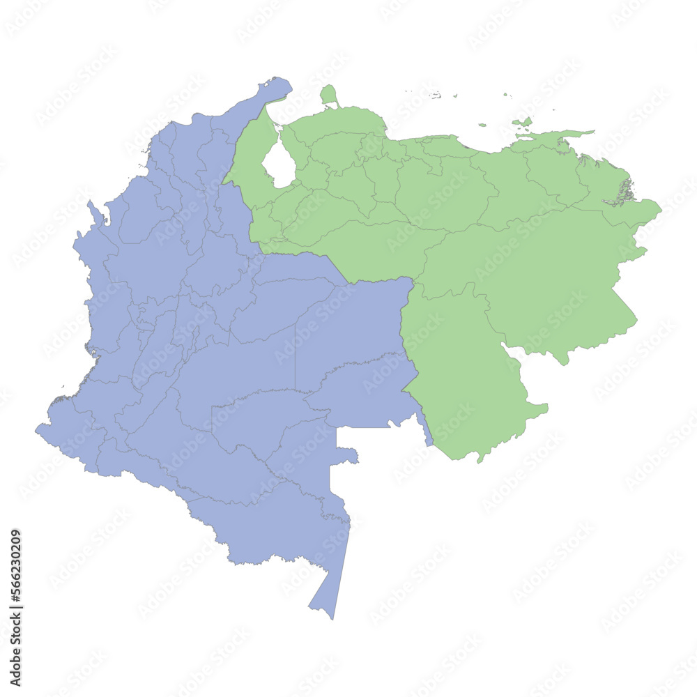 High quality political map of Colombia and Venezuela with borders of ...