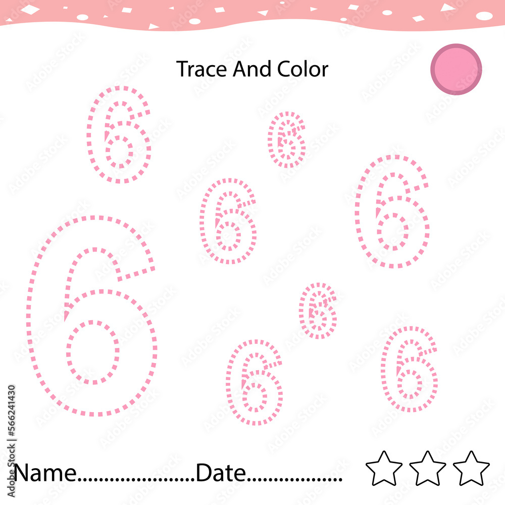 Ilustración de Stock Number six tracing practice worksheet for kids ...